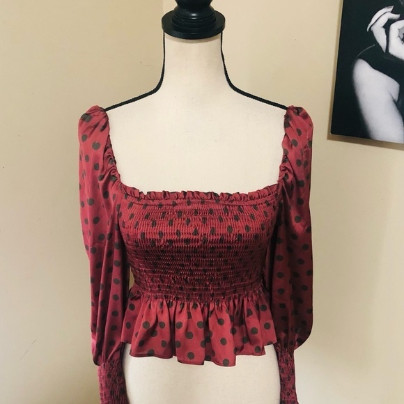 Zara | Tops | Zara Red Polka Dot Smocked Top | Poshmark